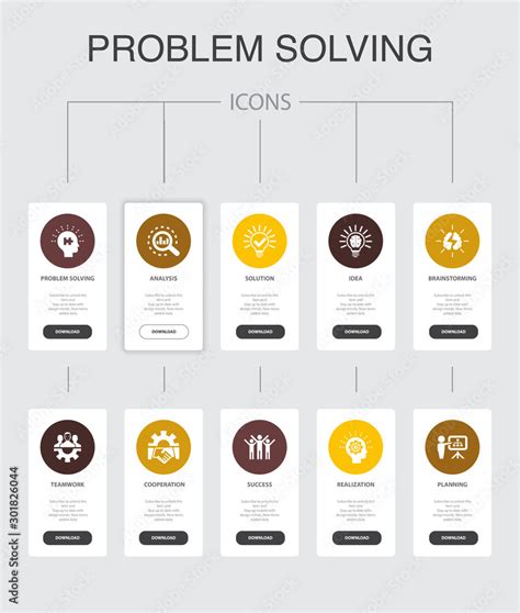 Problem Solving Infographic 10 Steps UI Design Analysis Idea Brainstorming Teamwork Simple