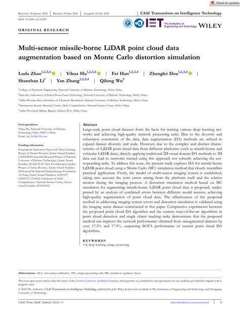 Pdf Multi‐sensor Missile‐borne Lidar Point Cloud Data Augmentation Based On Monte Carlo