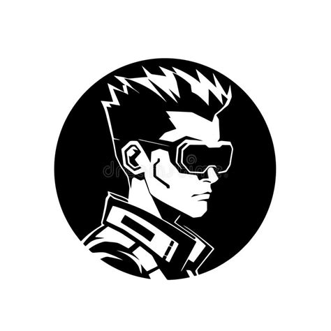 Cyberpunk Character Icon In Black And White Colors Stock Vector