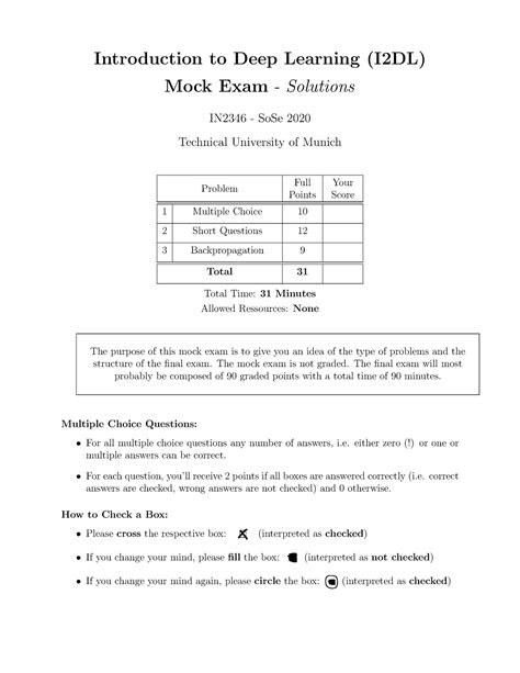 Mock Exam Solution Introduction To Deep Learning I2dl Mock Exam