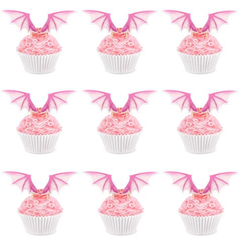 24 Pink Dragon And Bat Wing Cupcake Toppers Dinosaur Themed Party