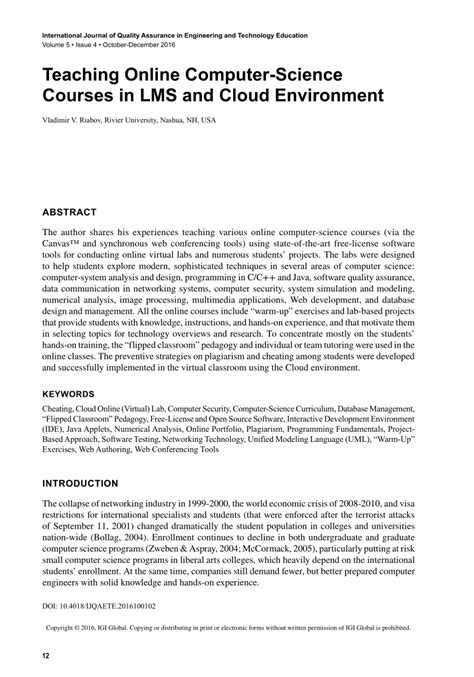 Pdf Teaching Online Computer Science Courses In Lms And Cloud Environment