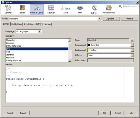 Netbeans How To Change Error Row Highlighting Color Away From Red Stack Overflow