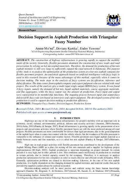 Pdf Decision Support In Asphalt Production With Triangular Fuzzy Number