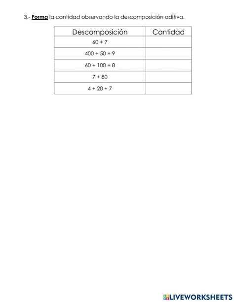 Descomposición Exercise For Tercero Live Worksheets