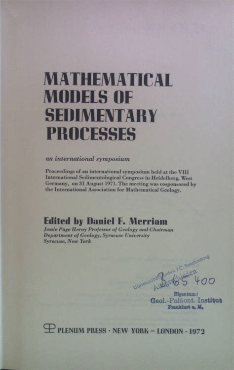 Mathematical Models Of Sedimentary Processes An International Symposium Computer Applications