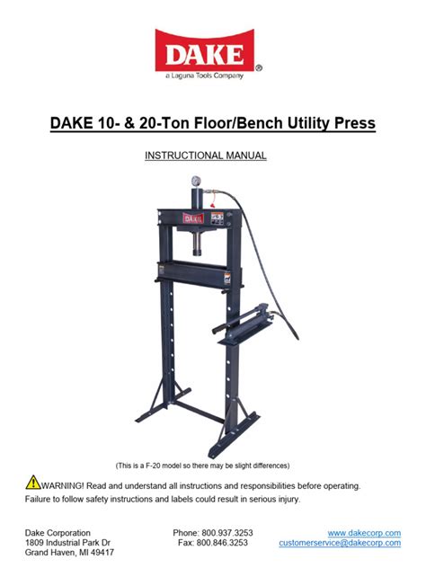 Dake 10 20 Ton Utility Press Manual Pdf Screw Pump