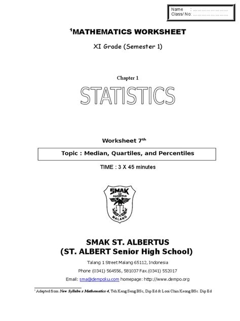 Worksheet 7 Median Quartile Of Grouped Data Pdf Percentile Median