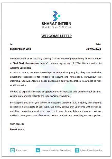 Satyaprakash Bind On Linkedin Internship Fullstackdeveloper