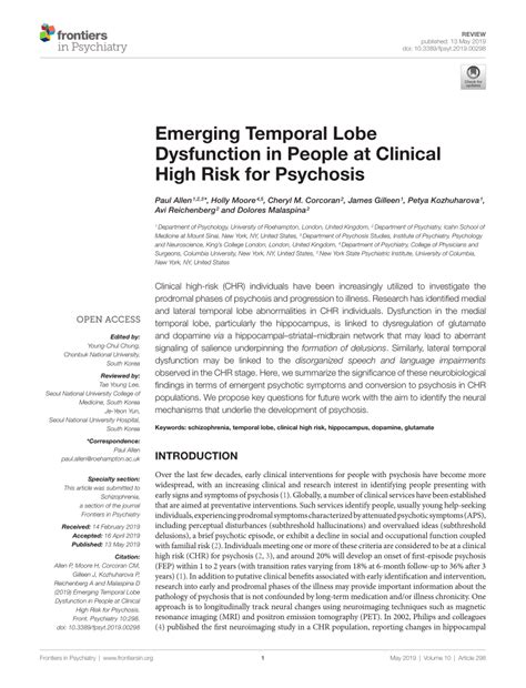 Pdf Emerging Temporal Lobe Dysfunction In People At Clinical High Risk For Psychosis
