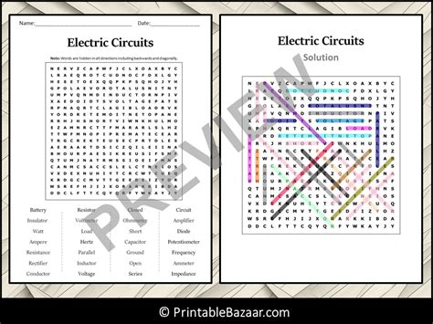 electric circuits word search puzzle worksheet activity teaching