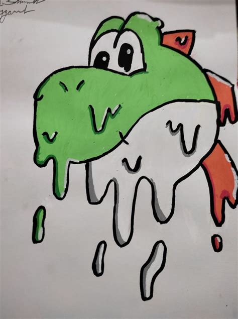 Posca Markers 2 Drawing Yoshi From Mario Doodle Art Designs Dripping