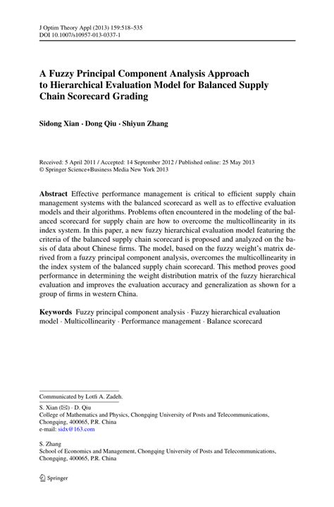 Pdf A Fuzzy Principal Component Analysis Approach To Hierarchical Evaluation Model For