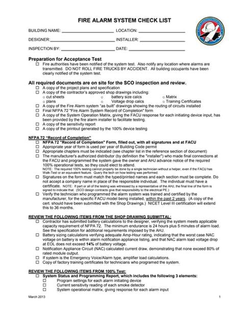 Fire Alarm Checklist Pdf