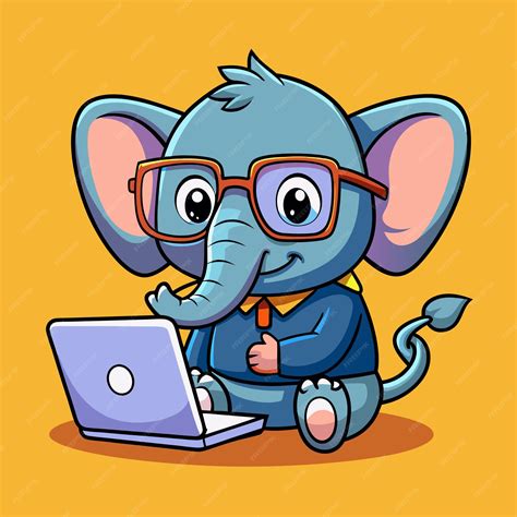Adorable Elephant Coding On Laptop Cartoon Design Premium Ai