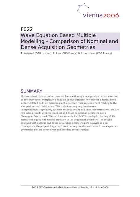 pdf wave equation based multiple modelling comparison · pdf