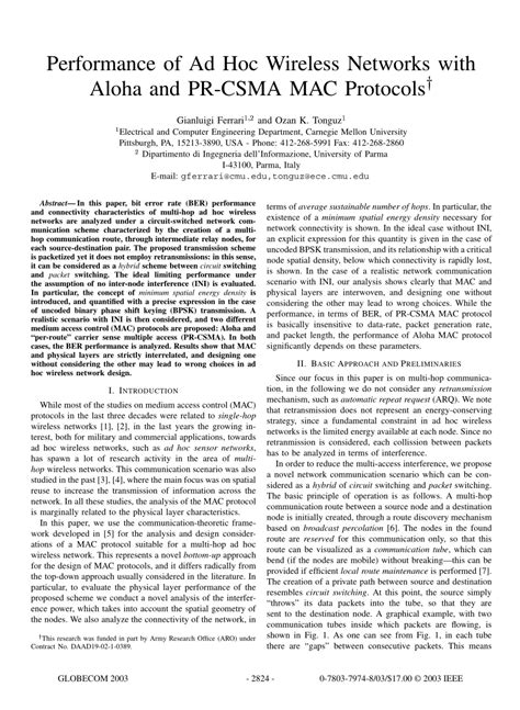 Pdf Performance Of Ad Hoc Wireless Networks With Aloha And Pr Csma Mac Protocol