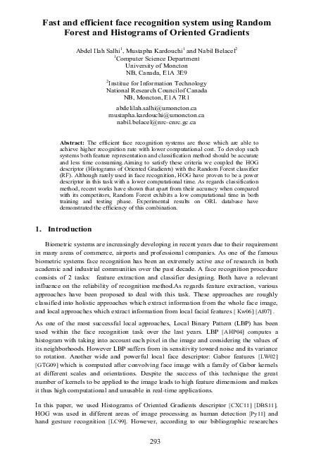 Pdf Fast And Efficient Face Recognition System Using Random Forest