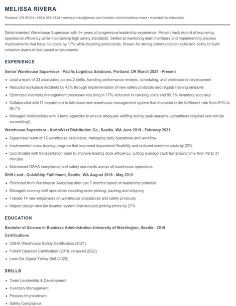 Supervisor Resume Examples And Templates 2025 Resumeai