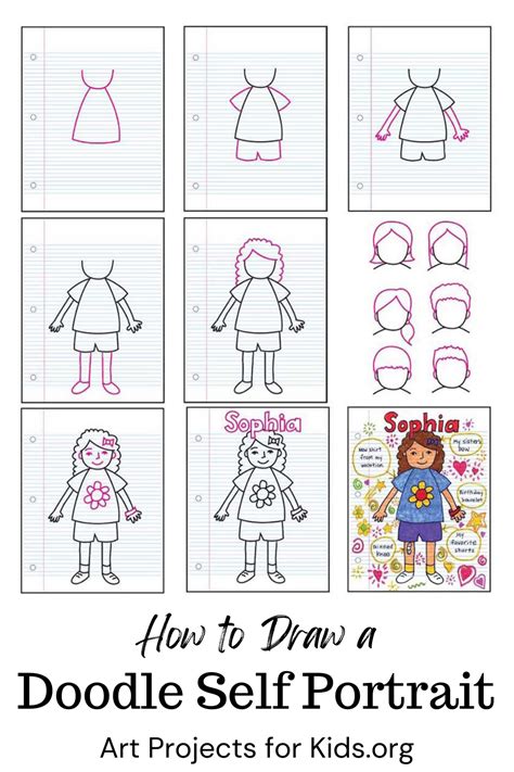 Easy Draw A Doodle Self Portrait And Coloring Page Artofit