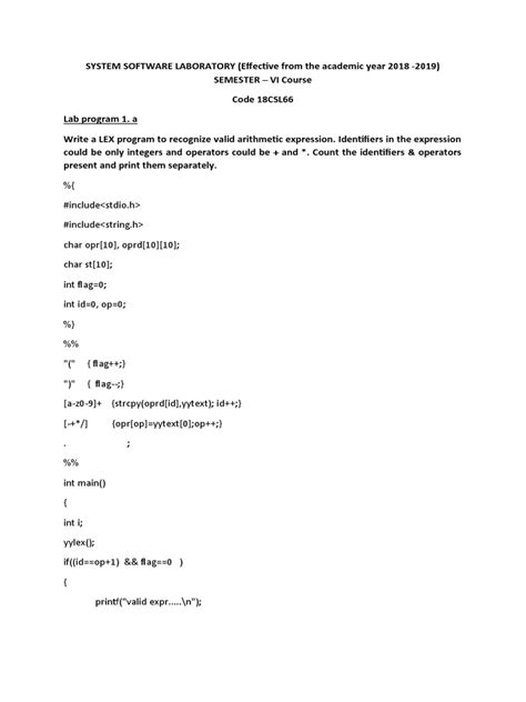 Lex Yacc Pgms Pdf Software Development Computer Science