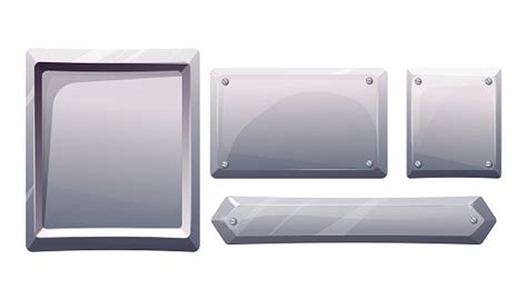 금속 막대 판 강철 프레임 철 패널 게임 메뉴를 만화 스타일의 은색으로 격리 된 Ob 흰색 배경으로 설정합니다 보드 템플릿입니다 벡터 그림 3차원 형태에 대한 스톡 벡터