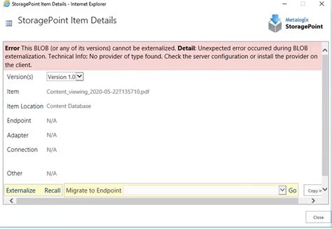Unexpected Error Occurred During Blob Externalization 4314170