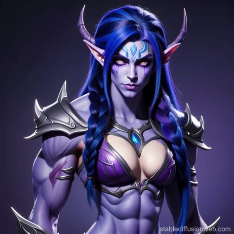 Purple Skinned Braid Haired Night Elf Stable Diffusion Online