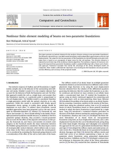pdf nonlinear finite element modeling of beams on two parameter