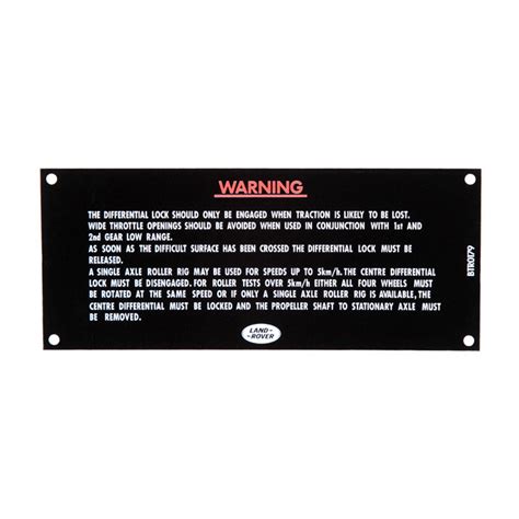 Warning Plate Diff Lock Instr Defender PLY619 Rovers North Land