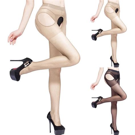Woman Sexy Black Open Crotch Crotchless Sheer Pantyhose Tights