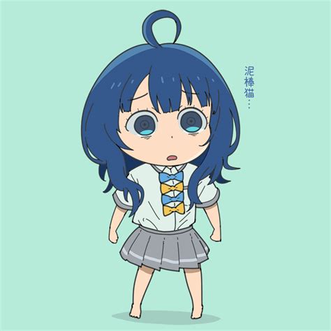 Safebooru 1girl Ahoge Barefoot Blue Eyes Blue Hair Chibi Denden Empty