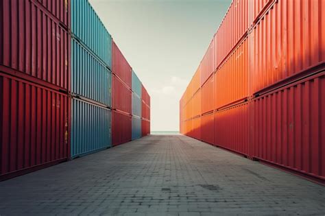 Premium Ai Image A Red And Blue Container Is In Between Two Rows Of