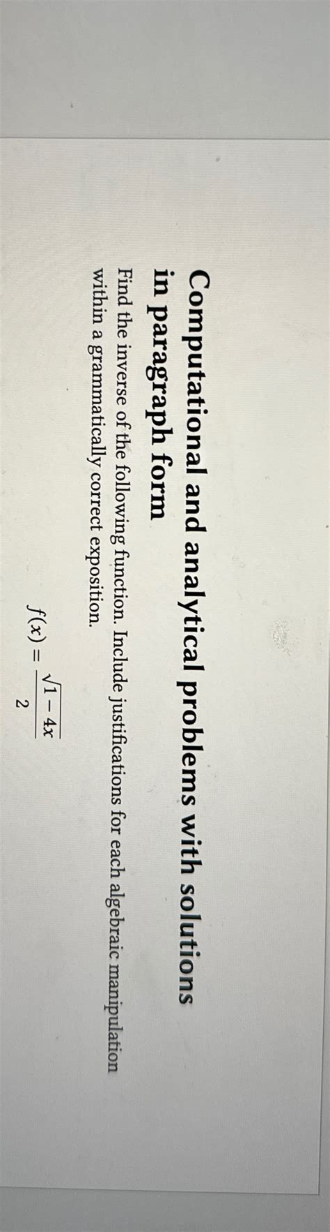 Solved Computational And Analytical Problems With Solutions