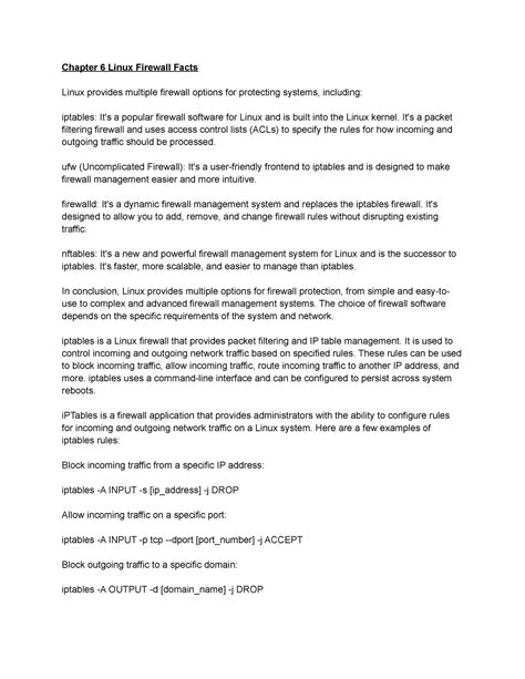 Chapter 6 Linux Firewall Facts Chapter 6 Linux Firewall Facts Linux