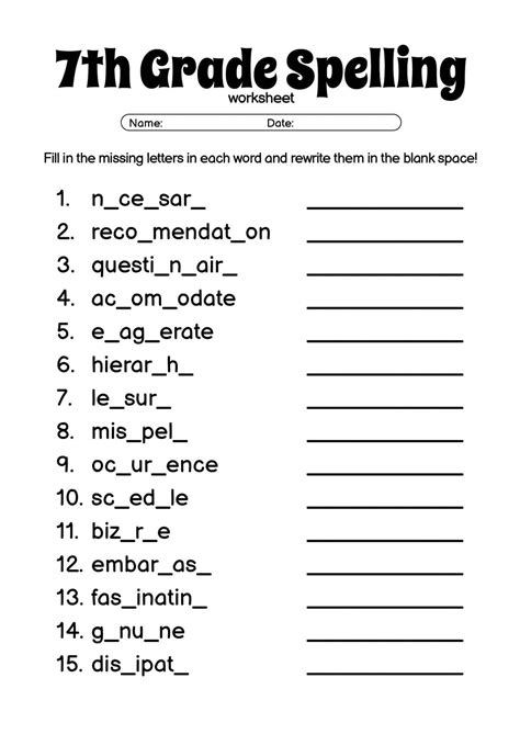Spelling Practice Worksheets 7th Grade Free Download And Print For You