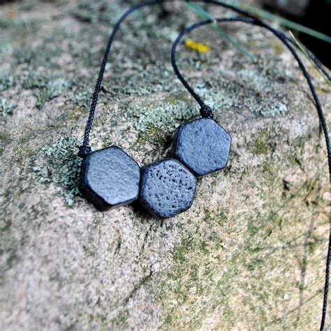 Grounding Hexagon Lava Bead Necklace Volcanic Lava Stone Necklace Boho