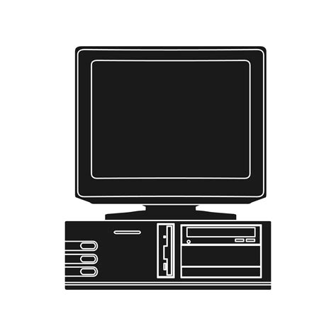 old computer vector technology illustration pc solid black and retro