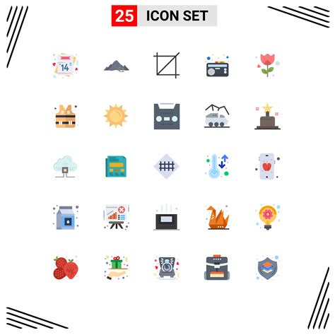 Pictogram Set Of 25 Simple Flat Colors Of Flower Music Nature Tape Frequency Editable Vector