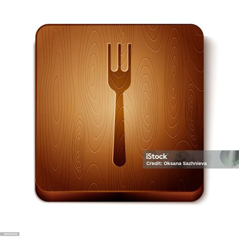 흰색 배경에 격리 된 갈색 포크 아이콘입니다 칼 기호입니다 나무 사각형 버튼입니다 벡터 일러스트레이션 그릇에 대한 스톡 벡터 아트 및 기타 이미지 Istock