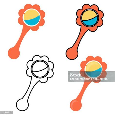 어린이 장난감 다채로운 딸랑이 색칠 공부 책 그림 어린이 책 일러스트레이션 플랫 그래픽 블랙 윤곽 딸랑이에 대한 스톡 벡터 아트