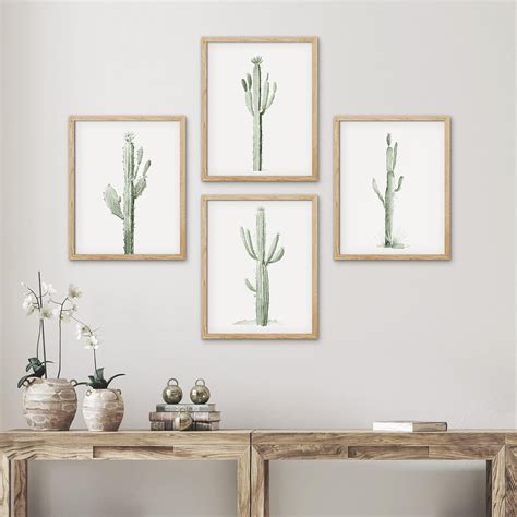 Pixonsign Framed Southwest Saguaro Desert Cactus Wall Art Set Of 4