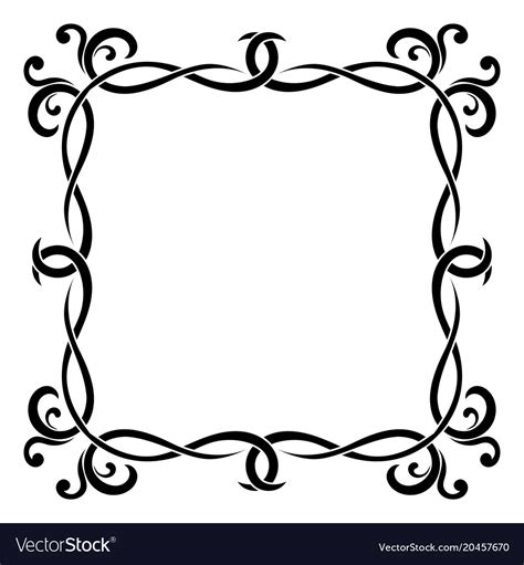 Floral Decorative Square Frame Black Bold Vector Image