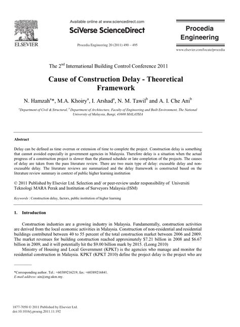Pdf Cause Of Construction Delay Theoretical Framework