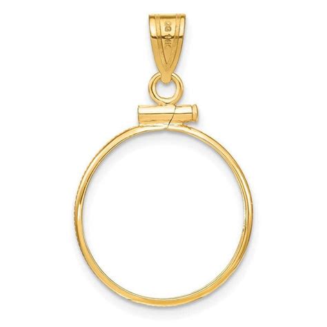 14k Yellow Gold 178mm Polished Screw Top Coin Bezel Pendant Fits Us