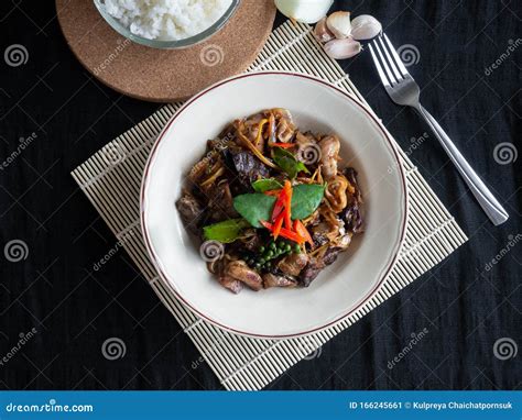 Fried Pork Entrails Name Is Phad Cha Thai Food The Ingredients Pork Filling Chilli Pepper