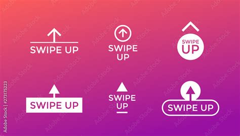 Swipe Up Button Icon Set On Gradient Background Application And Social Network Scroll Arrow