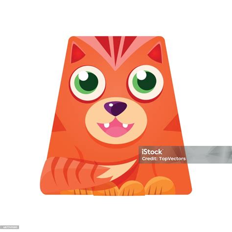 사다리꼴 화려한 만화 캐릭터의 모양에 기하학적 타이거를 사랑 스러운 벡터 일러스트 레이 션 기하에 대한 스톡 벡터 아트 및 기타