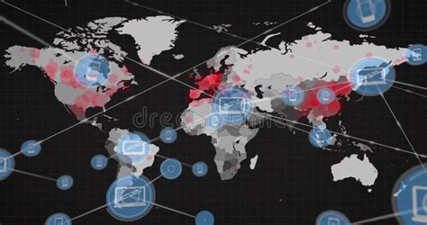 Animation Of Network Of Connections With Spots Over World Map Stock Footage Video Of Online