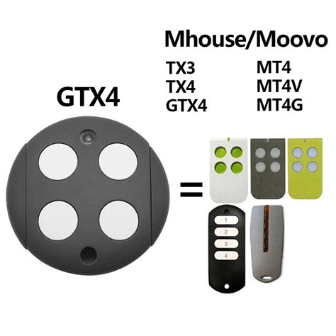 Mhouse Myhouse Tx4 Tx3 Gtx4 Télécommande De Garage 433mhz Rolling Code